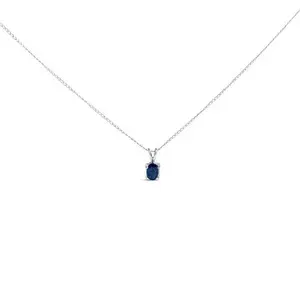HAUS OF BRILLIANCE 14k Gold Gemstone Solitaire Pendant Necklace - Blue Sapphire | White